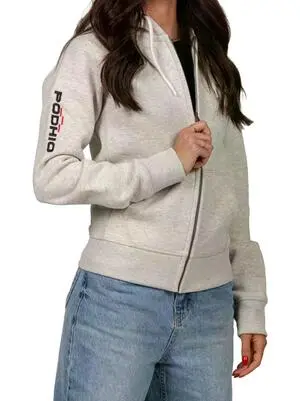 PODHIO Logo Print Zip-up Hoodie - Grey