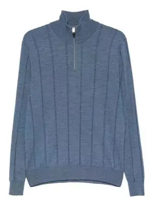 Canali Ribbed Quarter-zip Sweater - Blue