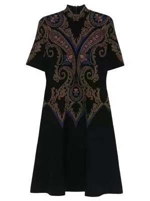 Etro Paisley Pattern Mock Neck Midi Dress - Black