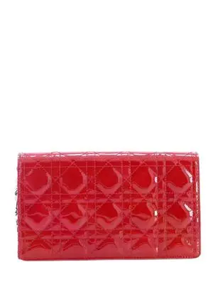 Dior Lady Chain Pouch Cannage Quilt Patent Crossbody Bag - Red