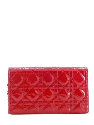 Dior Christian Dior Lady Dior Chain Pouch Cannage Quilt Patent Crossbody Bag Red