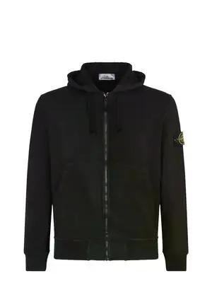 Stone Island Logo Patch Zip-up Hoodie - Black