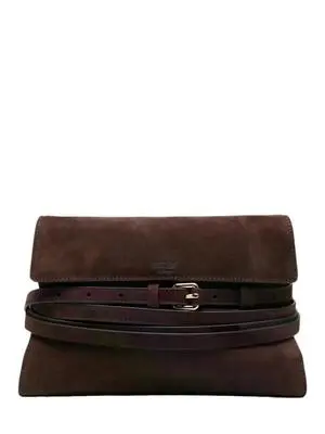 Moschino Suede Buckle Detail Clutch Bag - Brown