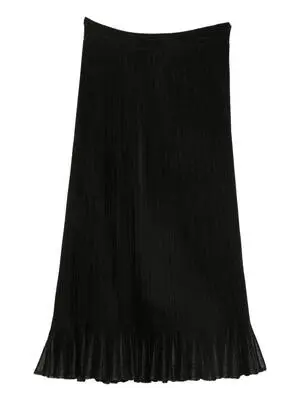Maje Pleated Ruffled Midi Skirt - Black