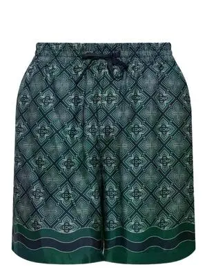 Casablanca Silk Deck Shorts With Radiating Monogram Print - Blue