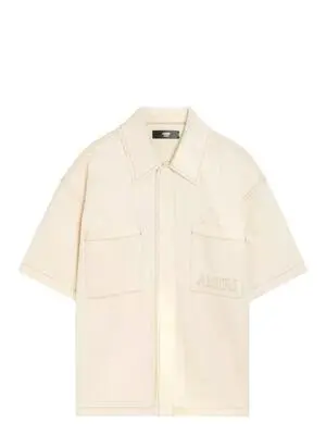 Amiri Logo-embroidered Contrast-stitch Shirt - Neutrals