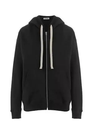 JIL SANDER Zip-up Drawstring Hoodie - Black