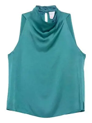 FORTE_FORTE High-neck Sleeveless Satin Top - Blue