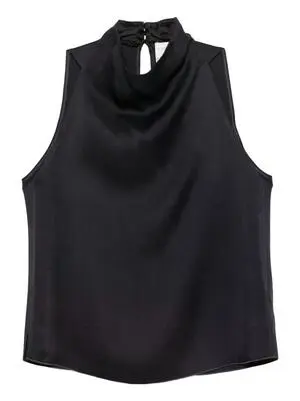 FORTE_FORTE High-neck Sleeveless Satin Blouse - Blue