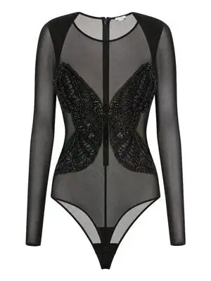 Elisabetta Franchi Sheer Butterfly Patch Bodysuit - Black