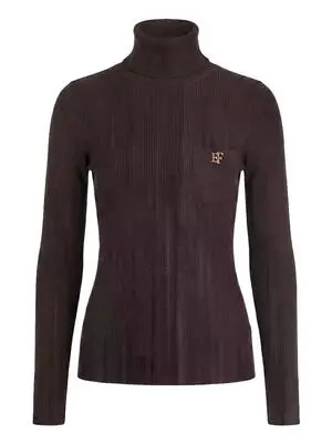 Elisabetta Franchi Ribbed-knit Logo Turtleneck Sweater - Brown
