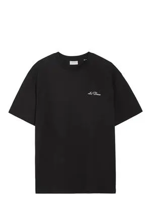LES DEUX Logo-embroidered T-shirt - Black