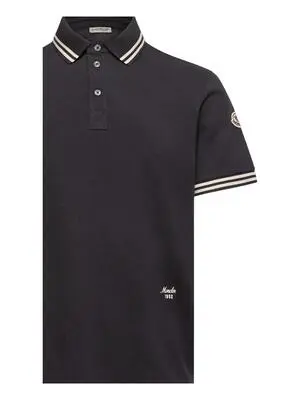 Moncler Stripe-trim Logo-patch Polo Shirt - Blue