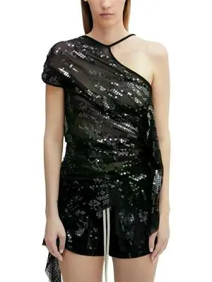 Rick Owens Asymmetric Sequin Embellished Top - Black