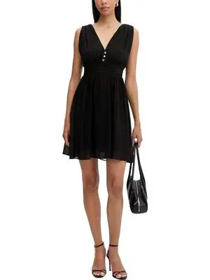 MORGAN Button-detail Ruched Mini Dress - Black