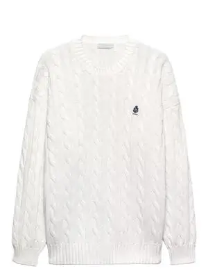 Prada Cable-knit Logo Embroidered Sweater - White