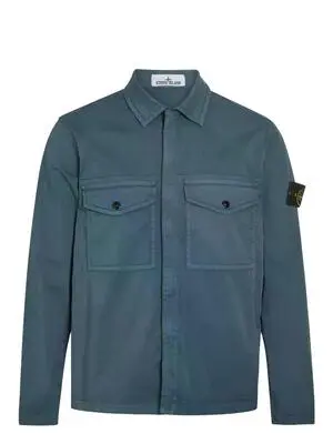 Stone Island Logo-patch Chest-pocket Shirt - Blue