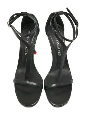 ALEXANDER MCQUEEN Alexander McQueen Black Leather Stiletto Heel T-Strap Sandals