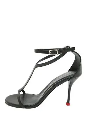 Alexander McQueen Leather Stiletto Heel T-strap Sandals - Black