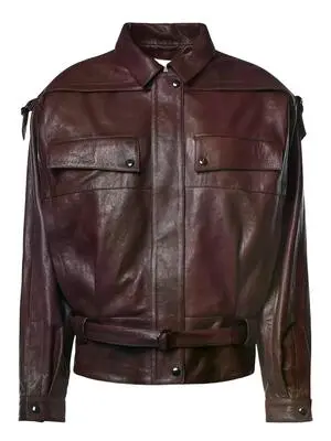 Magda Butrym Belted Panelled Leather Jacket - Red