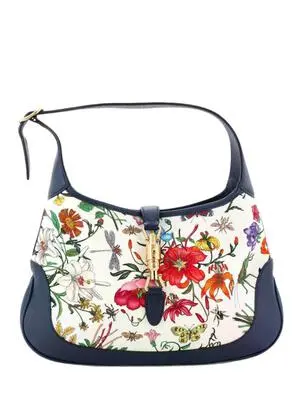 Gucci Jackie Flora Canvas With Leather Medium Hobo Bag - Blue