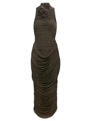 Magda Butrym Ruched Floral-detail Midi Dress - Brown