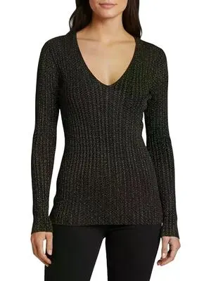 Maje V-neck Sweater With Metallic Threading - Black