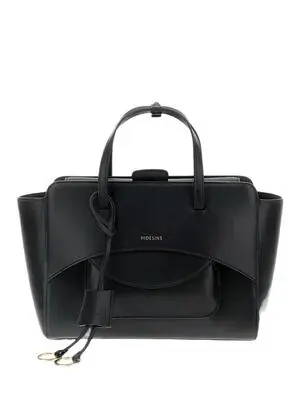 HIDESINS Medium Flap Leather Tote Bag - Black