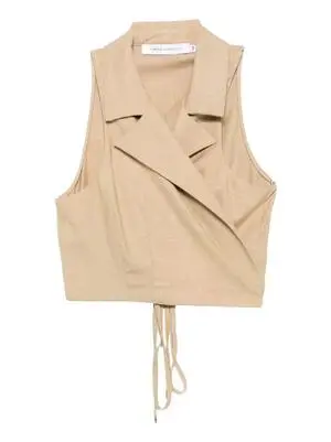 SIMONA CORSELLINI Sleeveless Wrap Cropped Top With Notched Lapels - Neutrals