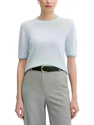 BENETTON Short Sleeve Ribbed Trim Sweater - Blue