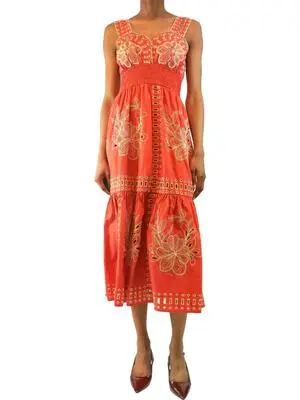 Rails Embroidered Sweetheart Neck Midi Dress - Red