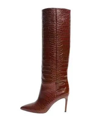 Paris Texas Croc-embossed Knee-high Stiletto Boots - Brown