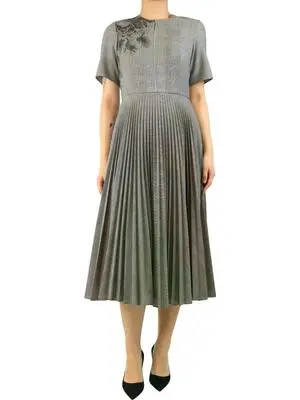 Erdem Prince Of Wales-check Pleated Midi Dress - Grey