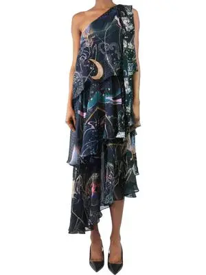Camilla Asymmetrical Neck-tie Dress - Black