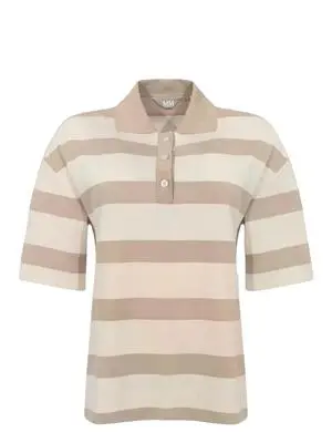 Max Mara Striped Cotton Polo Shirt - Neutrals