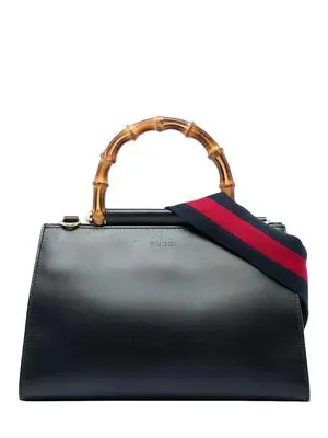 Gucci Calfskin Bamboo Nymphaea Satchel - Black