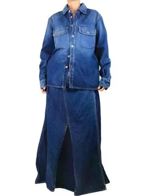 Off-White Pleated-back Maxi Dress - Blue