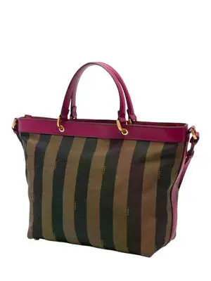 Fendi Large Pequin Canvas Satchel - Brown