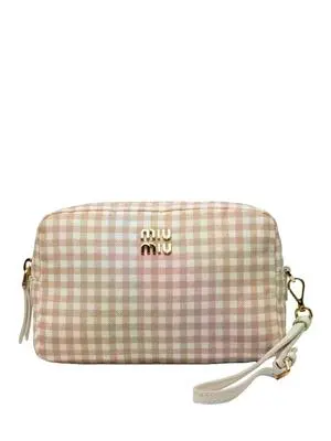 Miu Miu Nylon Vichy Wristlet Pouch - Neutrals