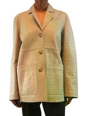 TOTEME Beige Lambskin Croc-embossed Oversized Blazer - Neutrals