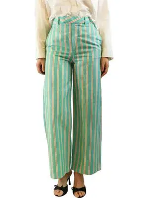 SISTER JANE Striped High-waisted Wide-leg Trousers - Green