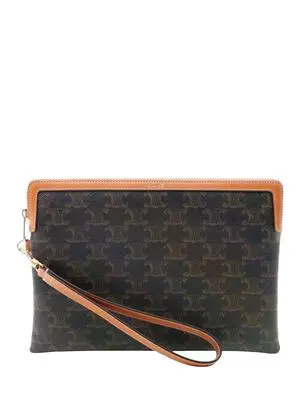 Celine Small Triomphe Coated Canvas Pouch With Strap Clutch Bag - Black