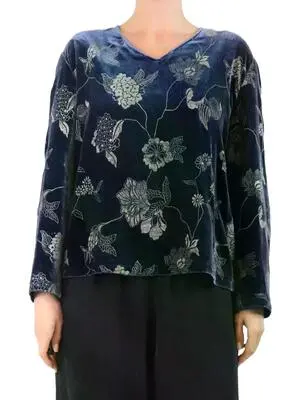 Giorgio Armani Velvet Floral Jacquard Blouse - Blue