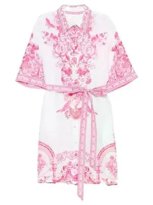 Camilla Linen Floral Print Mini Dress - White