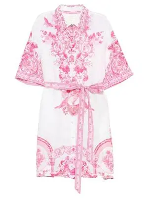 Camilla Linen Floral Print Mini Dress - White