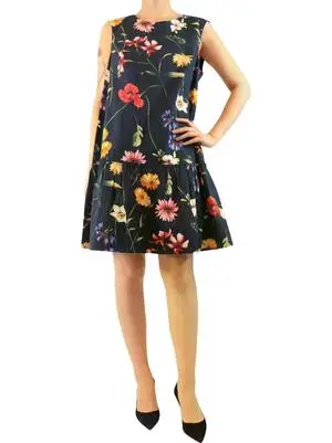 Oscar De La Renta Sleeveless Floral Print Mini Dress - Blue