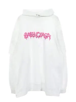 Balenciaga Cotton Graphic Logo Layered Hoodie - White