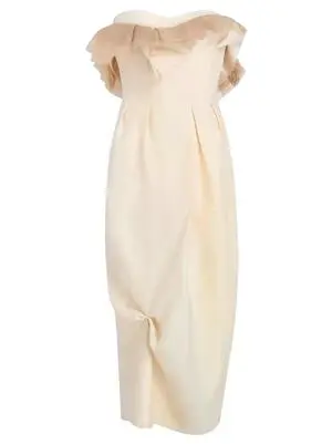 Khaite KHAITE Tulle-Trimmed Draped Midi Dress Neutrals