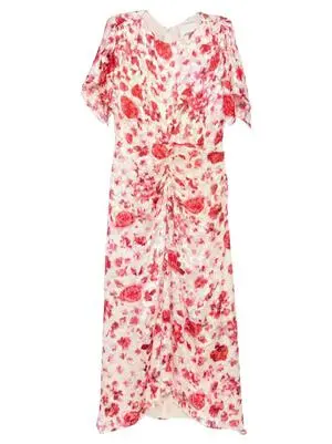 Isabel Marant Étoile Herva Floral-print Ruched Asymmetric Midi Dress - Neutrals