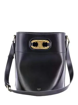 Celine Maillon Triomphe Leather Medium Bucket Bag - Black